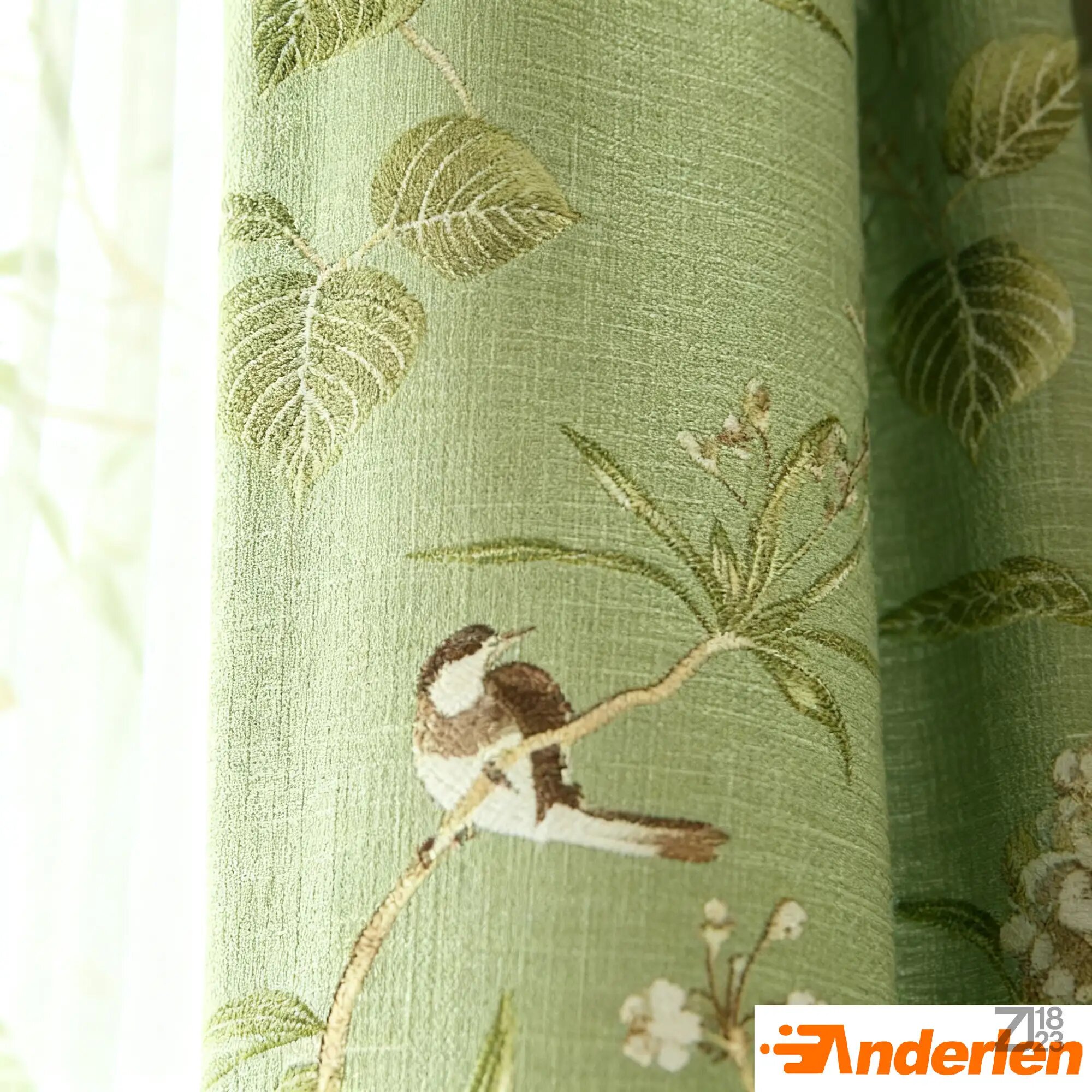 Затемняющие шторы из хлопка и льна, Green Curtains Cloth, W150CM X L260CM, pull pleat tape, Anderlen
