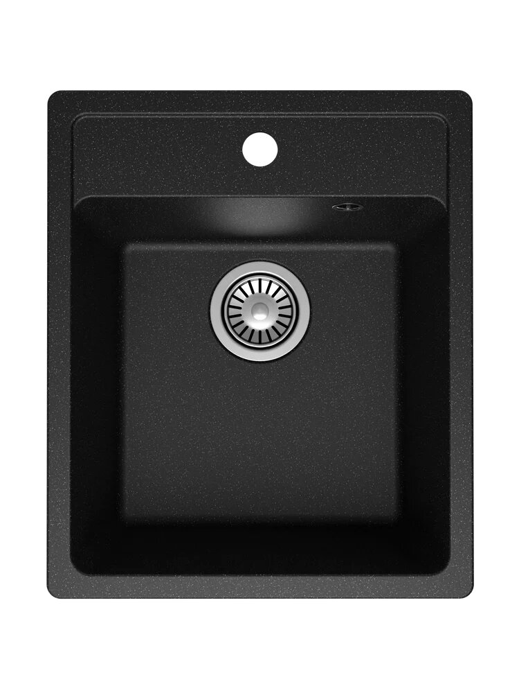 Мойка кухонная Domaci Катания KT42-004 мраморная, 50x42, черная, матовая, мойка для кухни, с сифоном