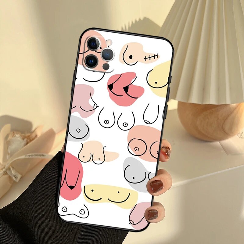 Чехол для телефона Boobs Art для iPhone 17, 16, 15, 14, 13, Бежевый, HI2820, For iPhone 15Pro MAX