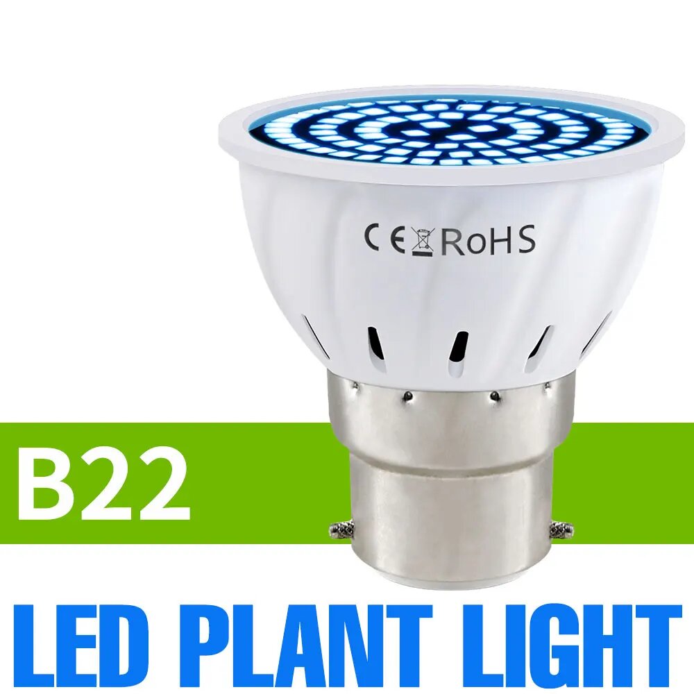 LED лампа для растений B22, 9W, 80LEDs, Ice Blue
