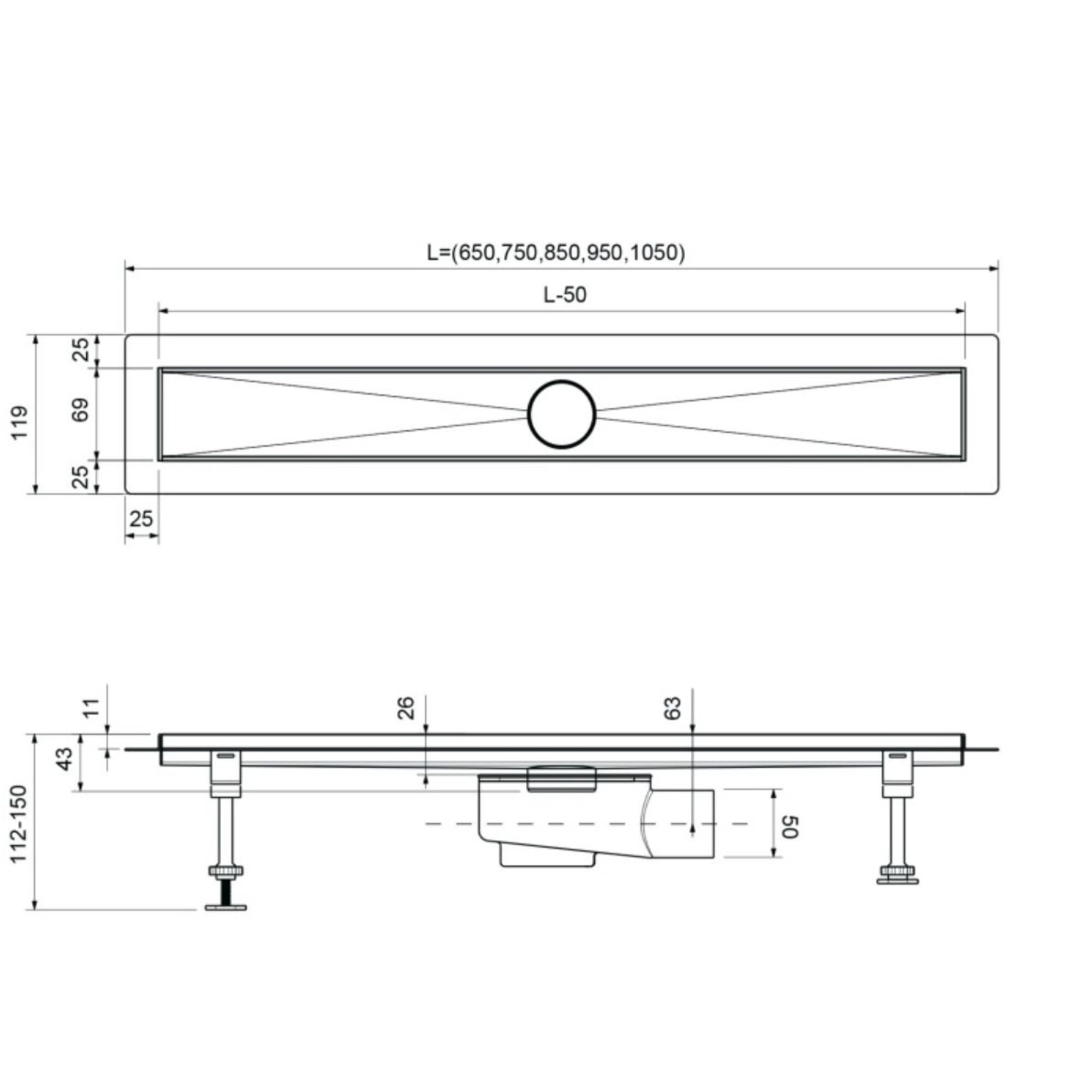 Душевой лоток Timo (Тимо) Drain System 900 DS230109/01 с вставкой lines, Сатин