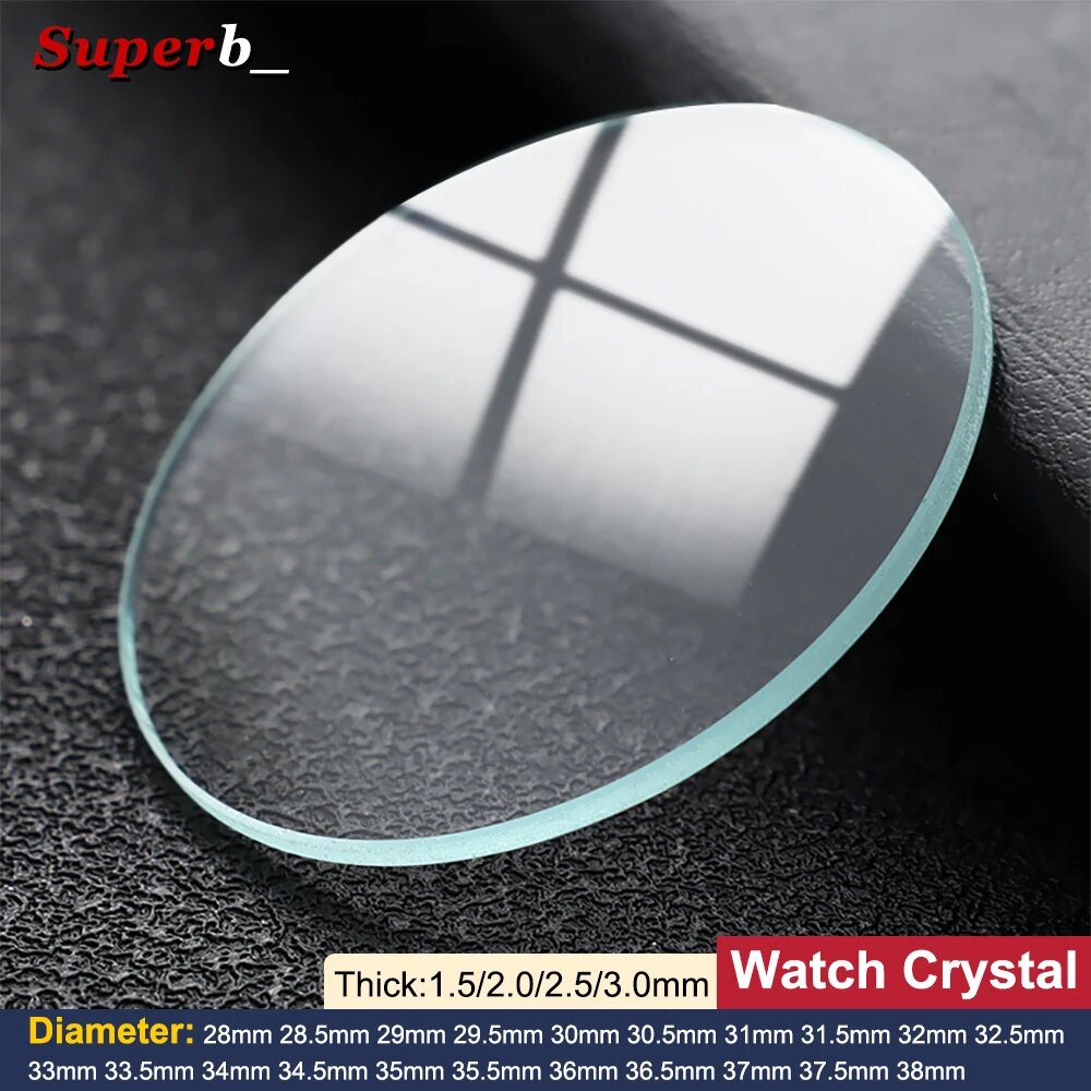 Плоское стекло для часов 1.5-3 мм, 28-38 мм, прозрачное Thick 1.5mm, Diameter 30mm