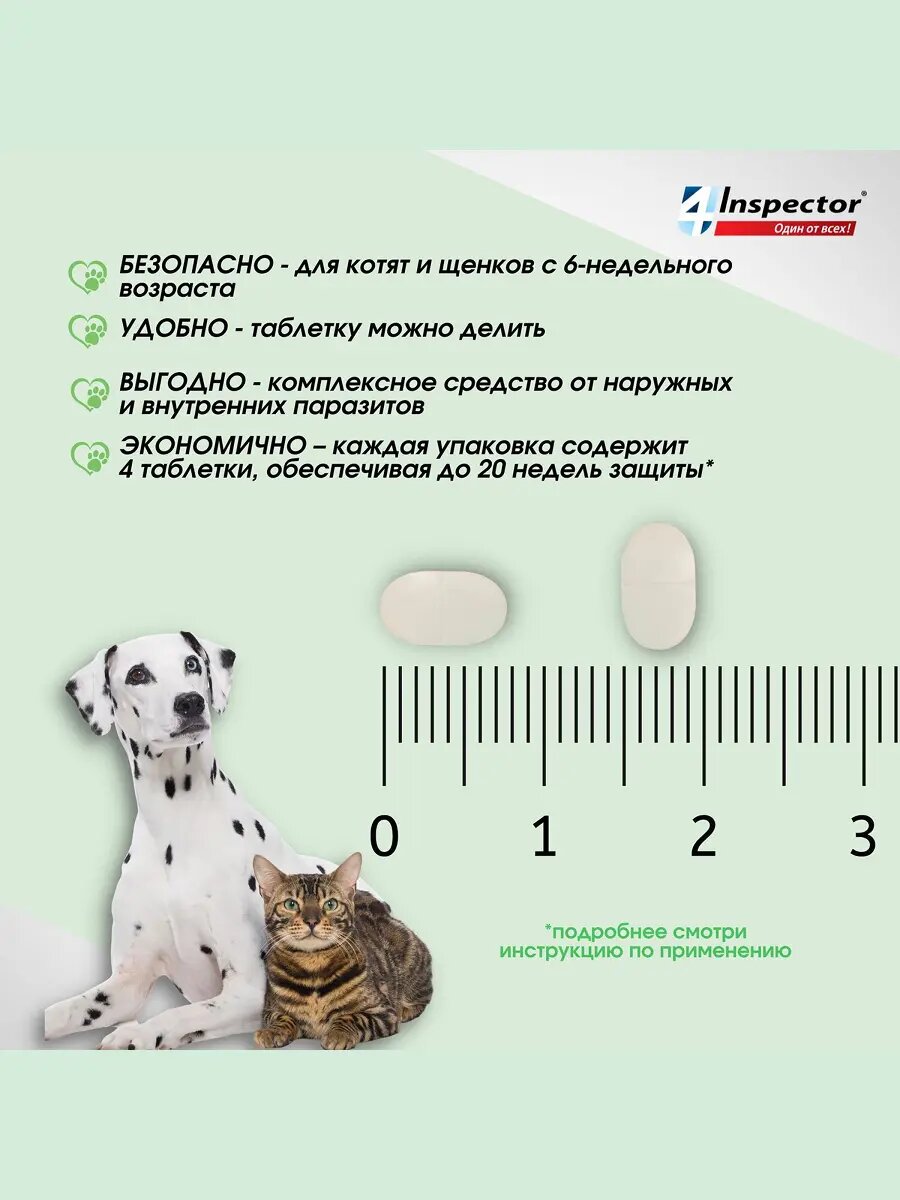 Inspector Quadro Tabs таблетки от паразитов для кошек и собак 2-8 кг, 4 таб. — фото 1