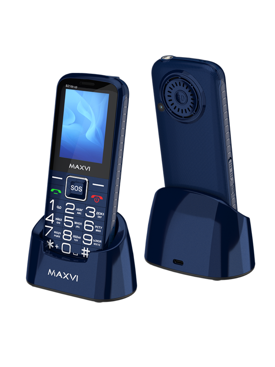 Мобильный (сотовый) телефон Maxvi B21ds up Blue (синий), док-станция
