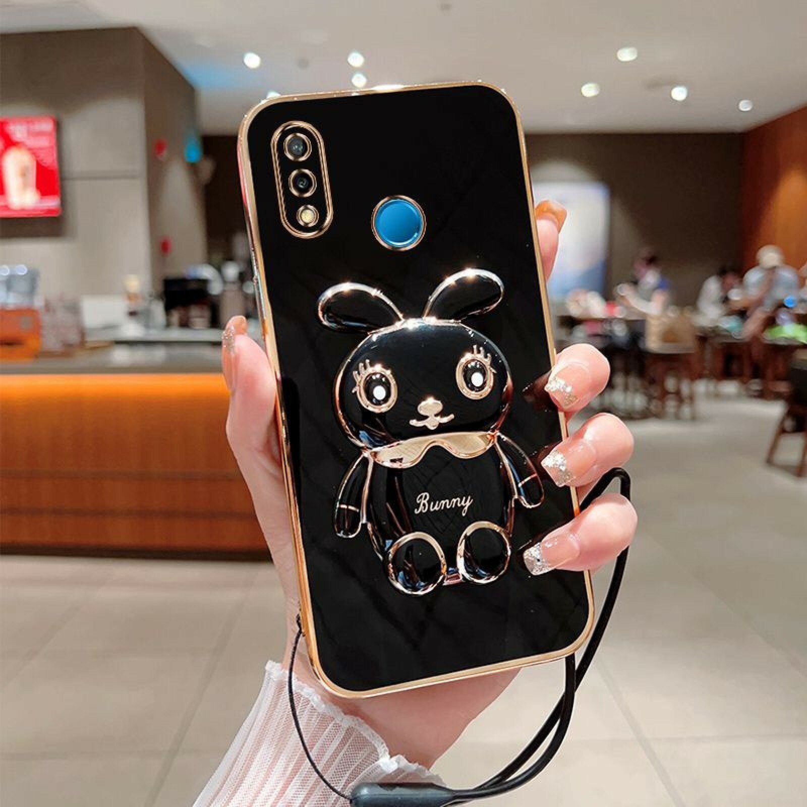 Чехол MyPads для Huawei P20 Lite / Nova 3e с подставкой и шнурком, черный матовый