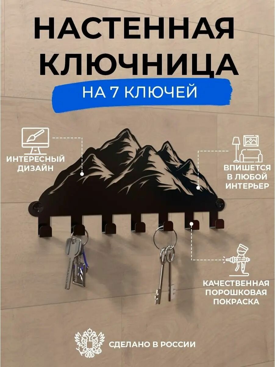 Ключница "Горы", навесная, настенная, металл, черный, 17,65*29,5 см