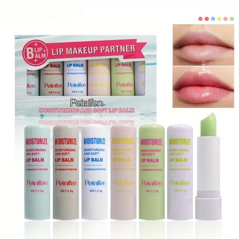 Набор из 6 бальзамов для губ, увлажняющий, против выцветания, набор молока для губ с узором для губ