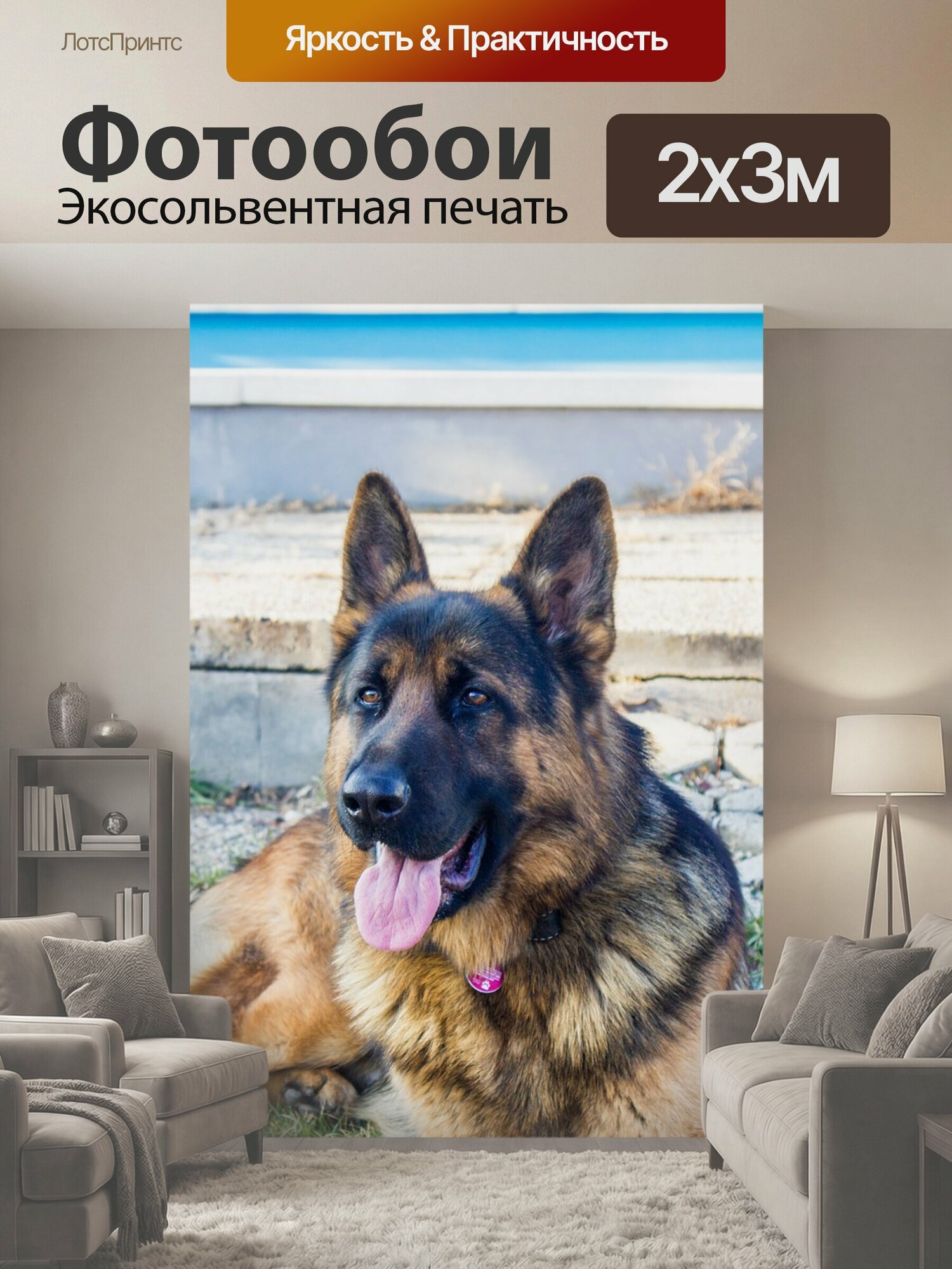 Фотообои "Немецкая овчарка, собака, собак" 200x300 см. экосольвентная печать