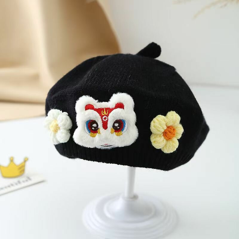 Детский берет на осень и зиму, корейская версия, вязаная шерстяная шапка художника с медведем для маленьких мальчиков, модная модная шапка принцессы