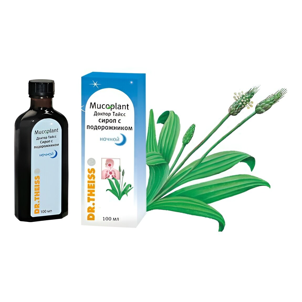 Сироп Доктор Тайсс, для лечения кашля и простуды, с подорожником, ночной, 100 мл