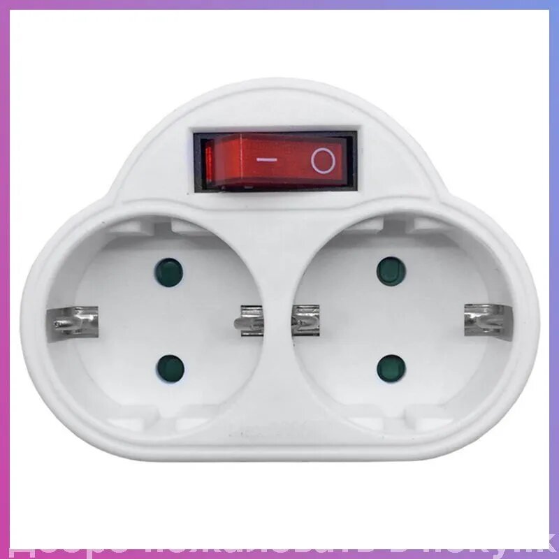 Переходник двойной с выключателем и розеткой, адаптер питания премиум для вилок европейского стандарта на 250 вольт и 16 ампер