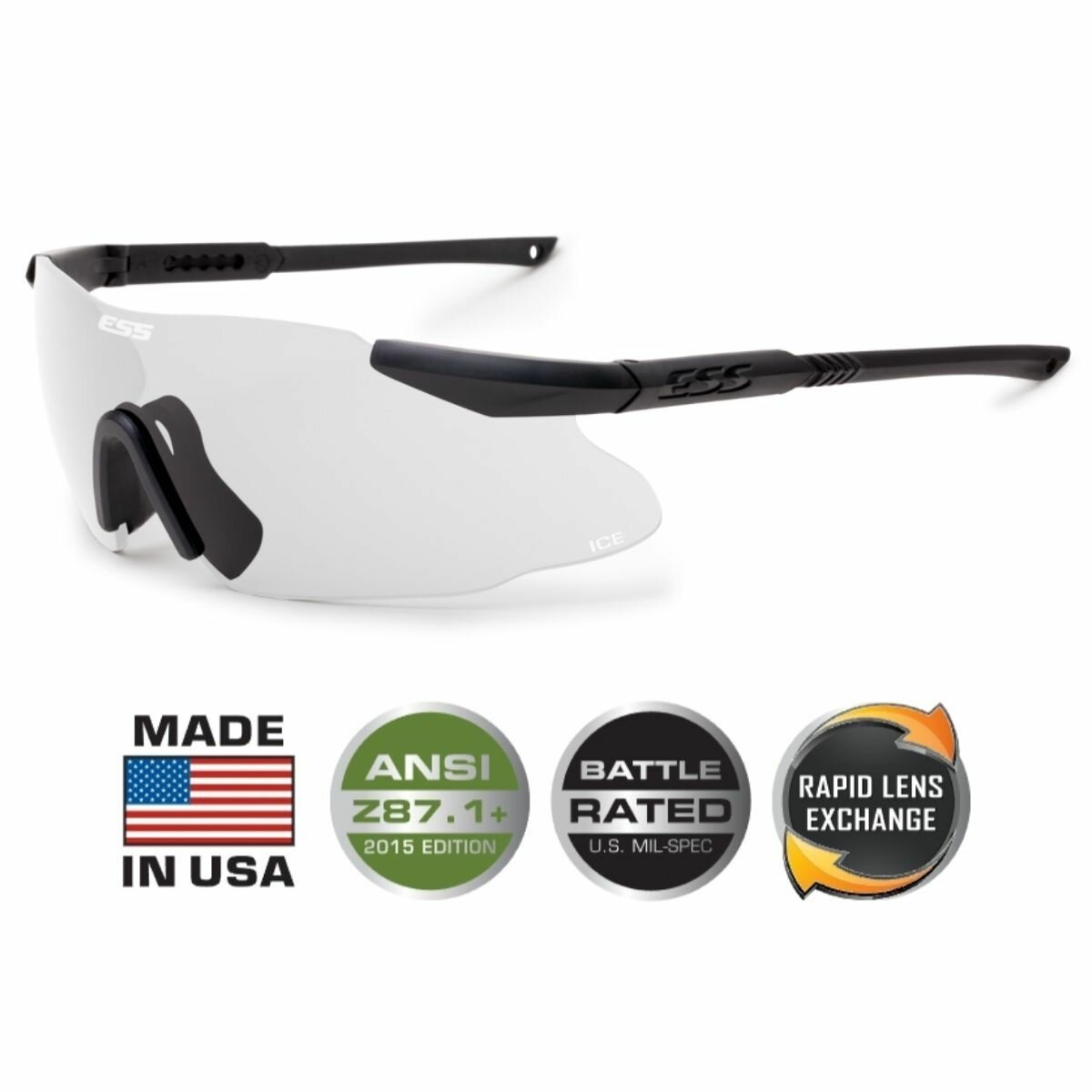 Эксклюзивные тактические очки ESS ICE BLACK с прозрачными линзами для стрельбы