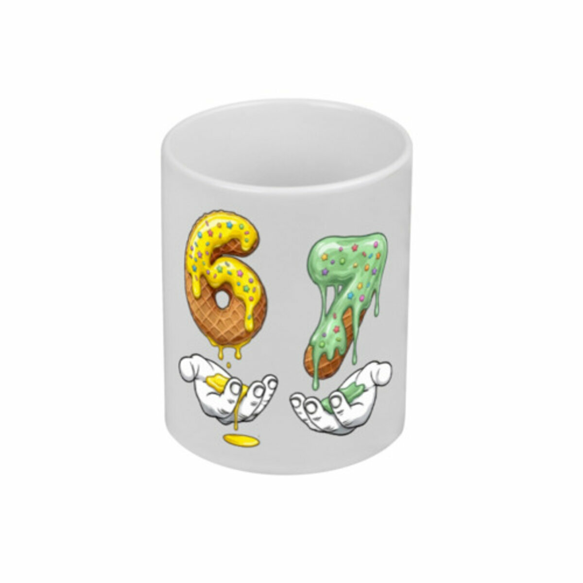 Кружка «67 six seven брейнрот цифры мем прикол» (белый)