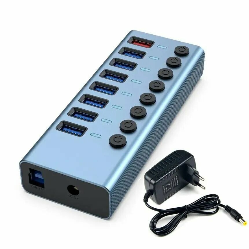 Хаб USB 3.0 алюминий с блоком питания 12V/3А / 8 портов