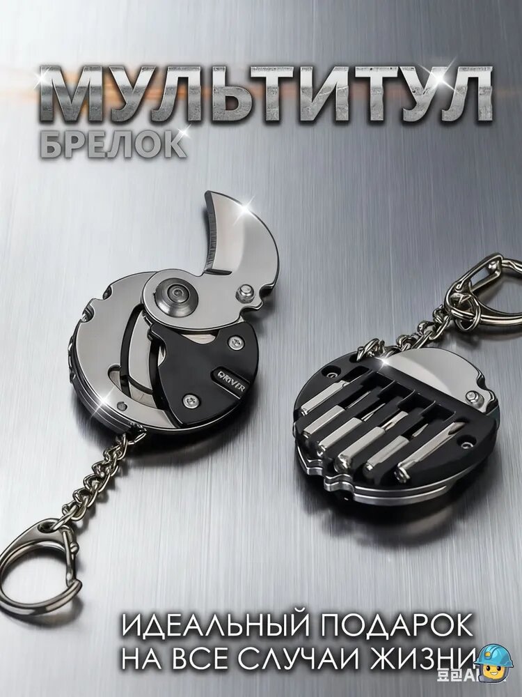 Мультитул брелок складной туристический металлический с отвертками и инструментами, брелок на ключи