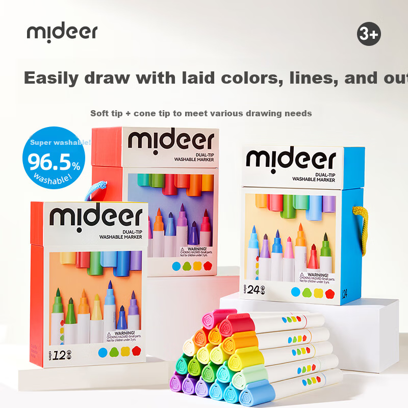 Стиральные маркеры MiDeer, двусторонние, акварельные, для детей от 3 лет, 12 цветов