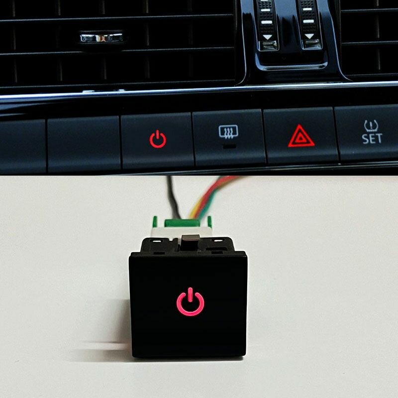 Выключатель питания 12V с подсветкой и проводкой для VW Polo 6C (2014–2016), 4‑проводной, индикатор зелёный/красный