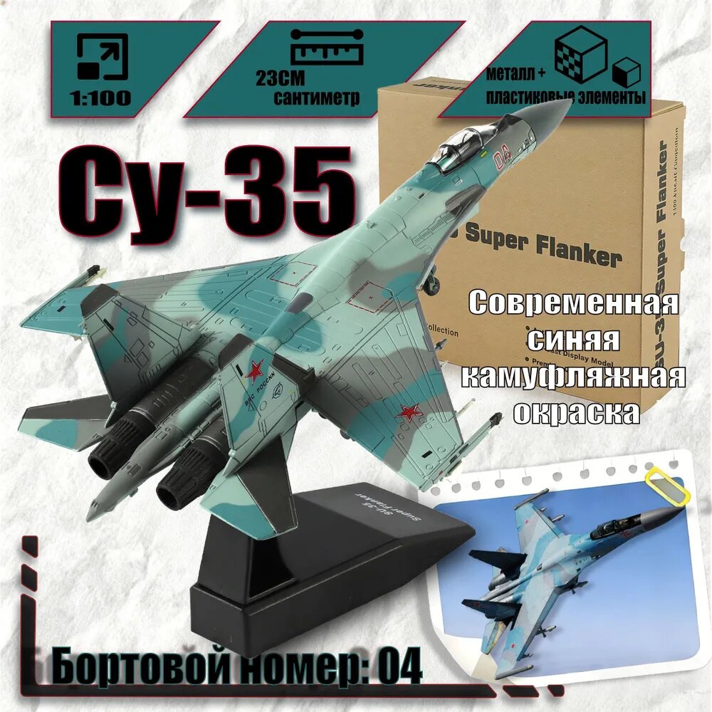 Модель самолёта Су-35 Super Flanker синяя камуфляжная окраска 1:100