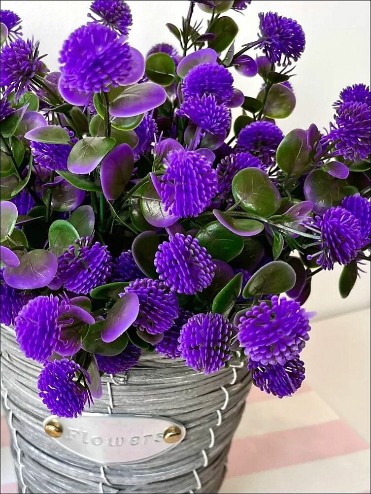 2 куста "Букет фиолетовой шаровидной декоративной зелени", 35 см, для декора, искусственные цветы, для кладбища