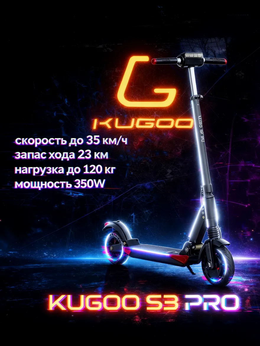 Электросамокат Kugoo S3 PRO, с дисплеем, 30км/ч, складной, черный