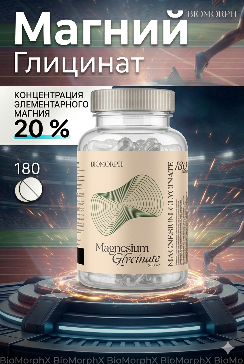 Магний Глицинат 200 мг 180 таблеток BioMorphX