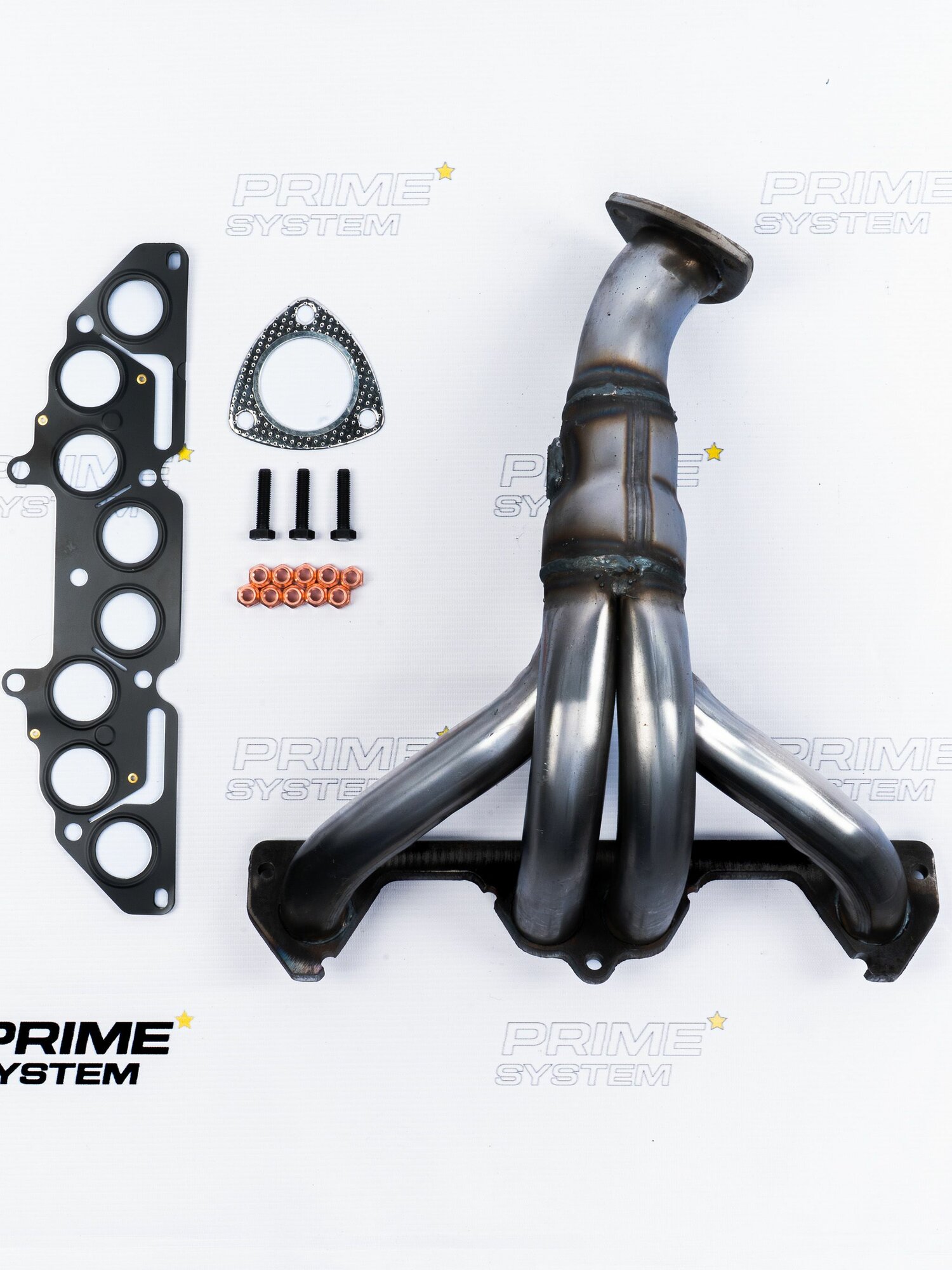 Выпускной коллектор паук 8ми клапанный PRIME SYSTEM 4-1 (вставка замены катализатора) для автомобилей Приора, Калина, Гранта,2110-15 1.6 литра под 1 датчик кислорода (с прокладками, гайками, болтами)