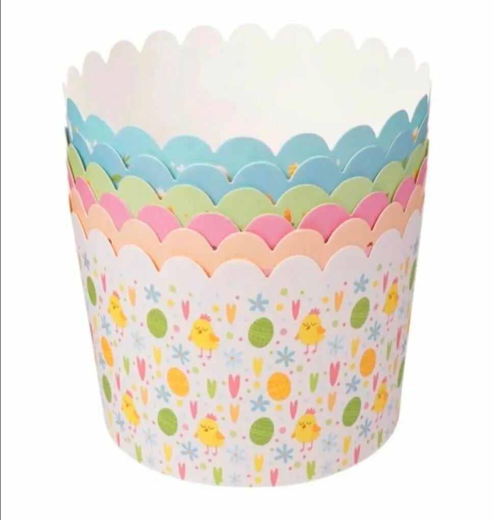 Формы пасхальные "Курочки" для выпечки Кулича из мелованной бумаги ,(в наборе 6 шт )