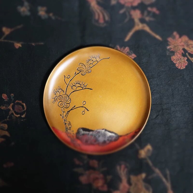 Ручная вырезка из чистой меди чайная подставка с цветами сливы, круглая термостойкая подставка для чайной церемонии,