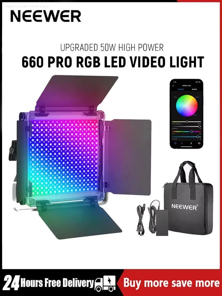 Светодиодный видеосветильник NEEWER 660 PRO RGB с управлением через приложение, панельный студийный свет мощностью 50 Вт для игр, прямых трансляций, записи, видеосъемки, фотосъемки