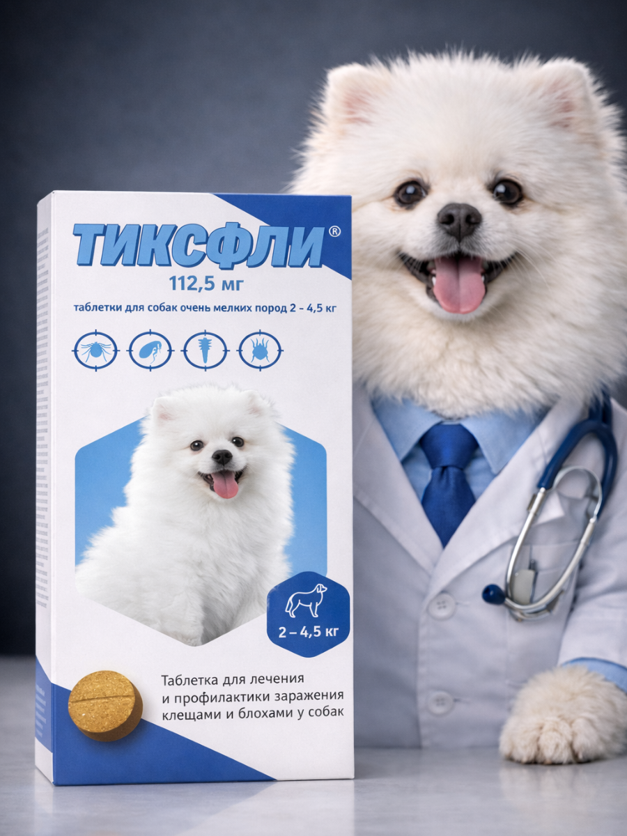 Тиkсфли 112,50мг инсектоакарицидный препарат для собак 1 таблетка на вес 2-4,5кг