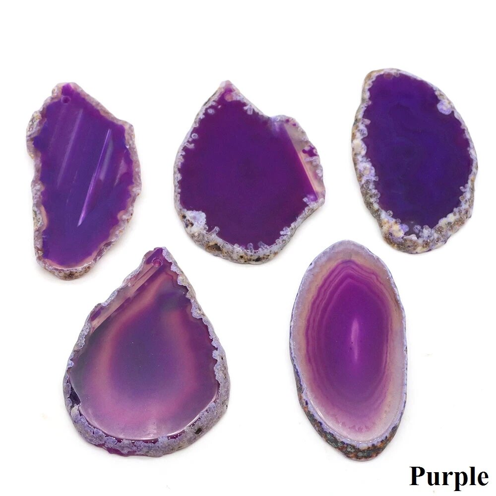 Натуральный агат геод ломтик с отверстием 40-70 мм Фиолетовый, 5pcs, Purple
