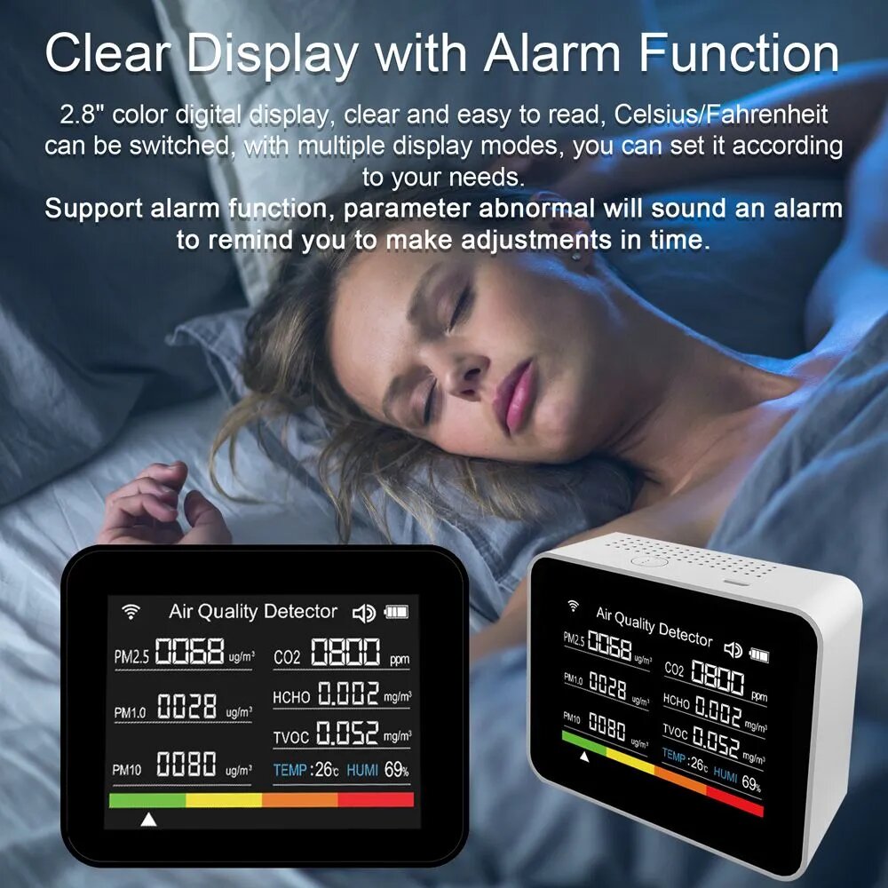 Wireworm-5 Air Quality Detector PM2.5/PM1.0/PM10 CO2 TVOC HCHO Display Black — фото 1