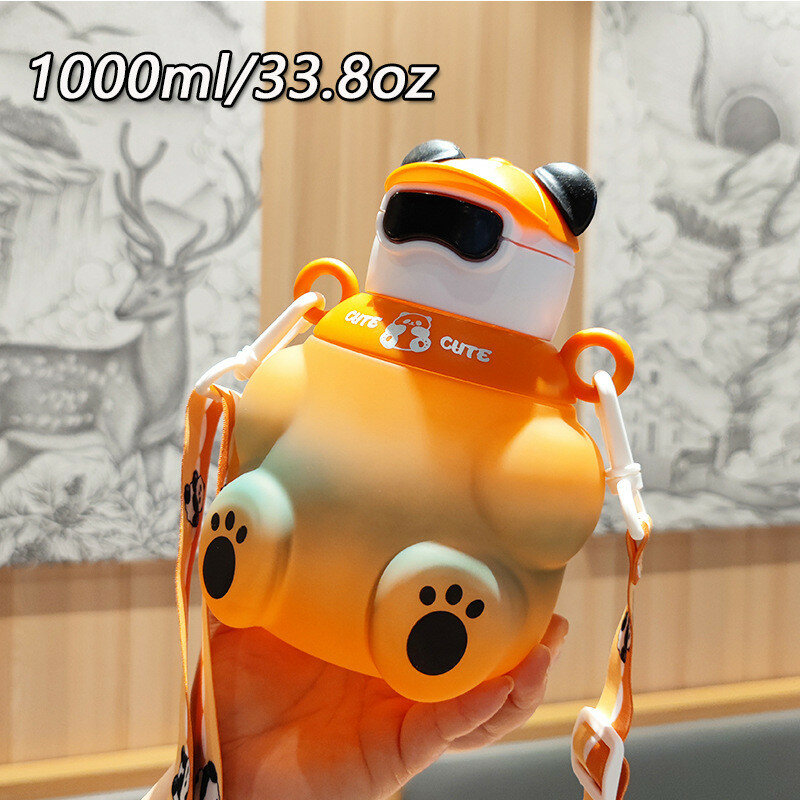 Детский пластиковый стакан с трубочкой с милым животным дизайном и портативный для путешествий оранжевый