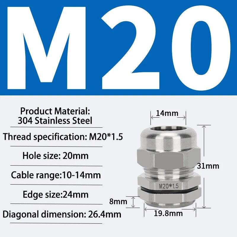 Кабельный ввод M20x1.5 из нержавеющей стали 304