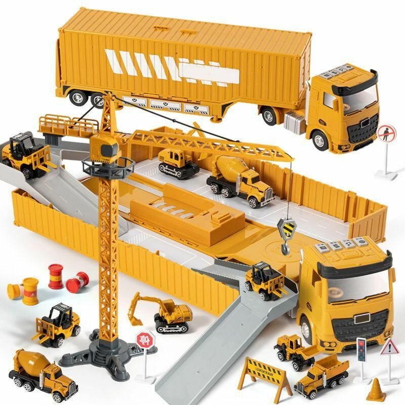 Набор детских машинок спецтехники (строительный набор): бетономешалка (автобетоносмеситель), самосвал, экскаватор, фронтальный погрузчик трактор-1 шт