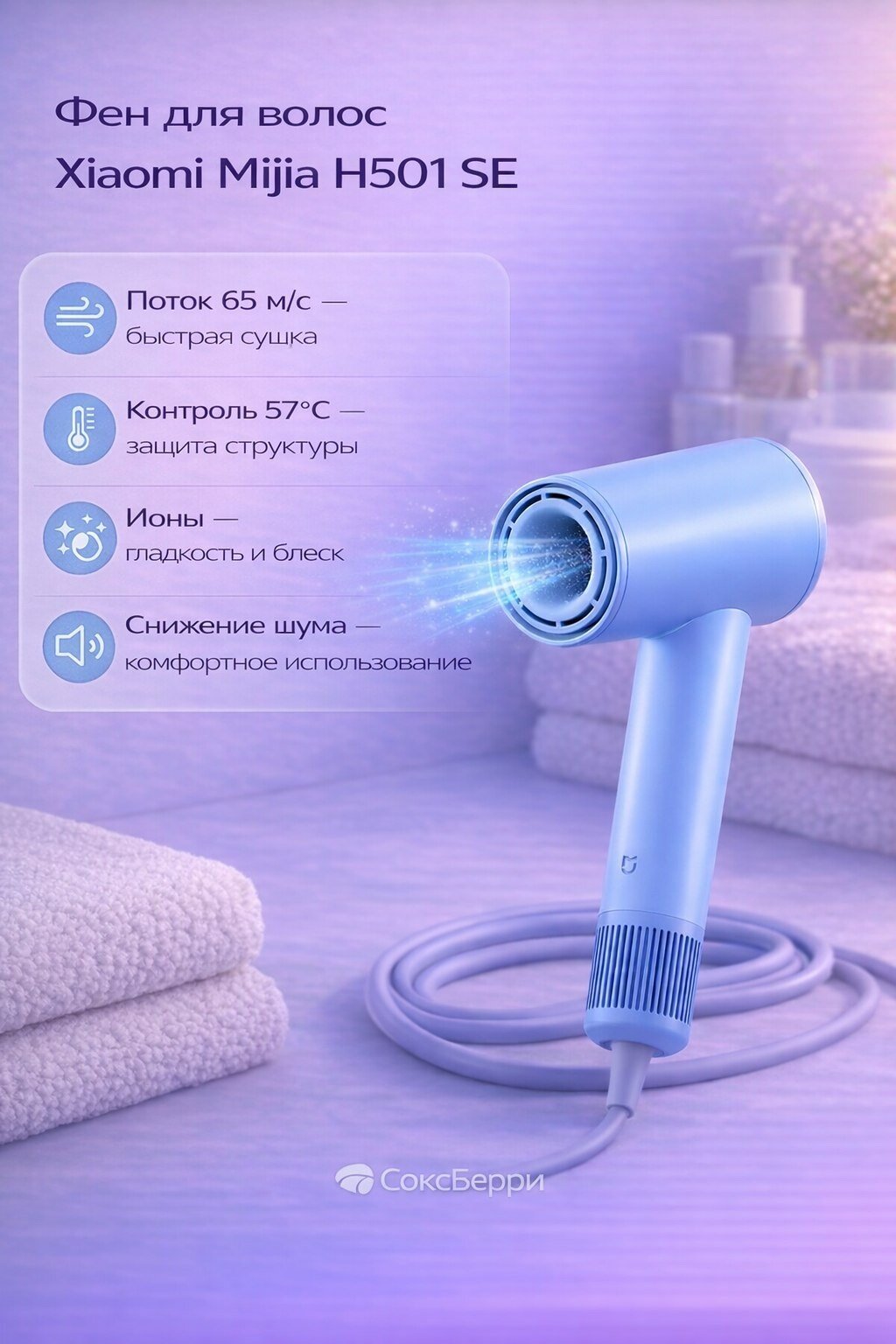 Фен для волос Xiaomi Mijia High Speed Hair Dryer H501SE Blue (GSH509LF)