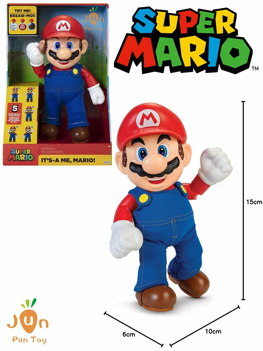 Super Mario It's-A Me, Mario! / Интерактивная игрушка Марио для детей, с подвижными элементами, 30 звуковыми эффектами и фразами. Идеально подходит в качестве подарка на день рождения