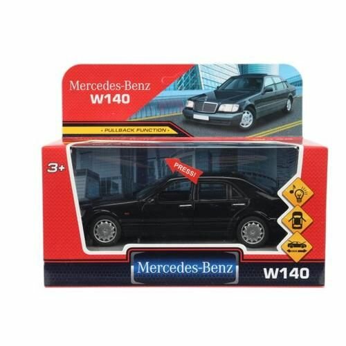 Машинка Huada Toys модель инерционная Mercedes-benz W140 16 см, свет, звук, металл, открываются двери, багажник и капот, от 3 лет, 1606C180-R