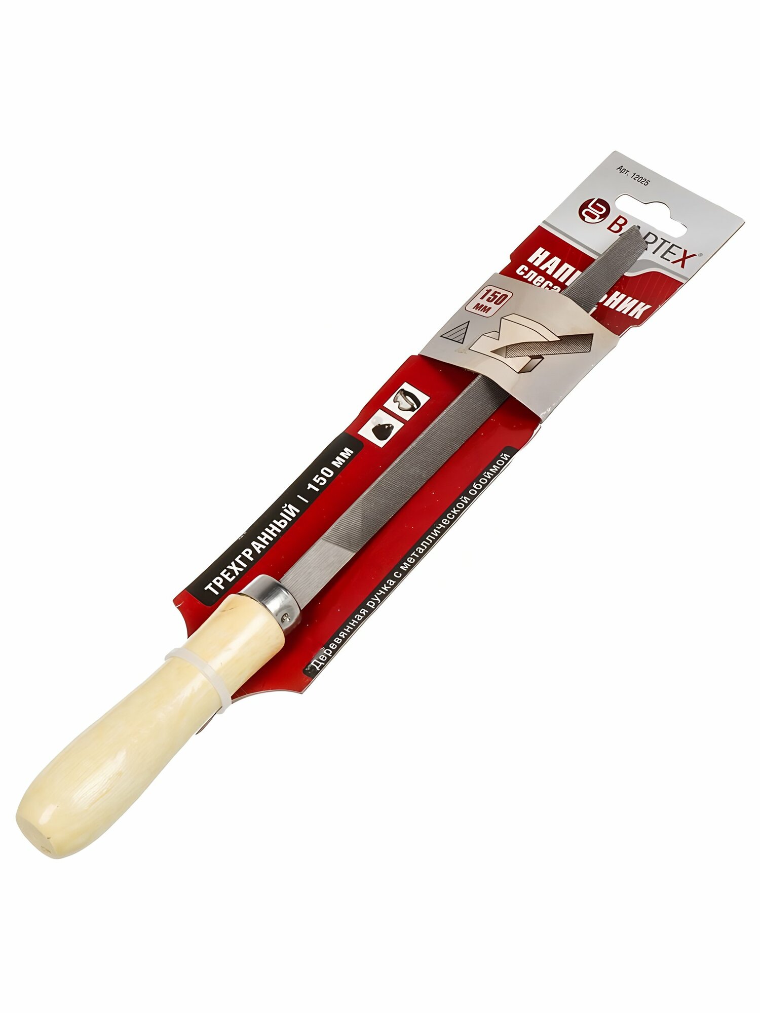 Напильник трехгранный, 150 мм, №2, деревянная ручка, Bartex, 12025