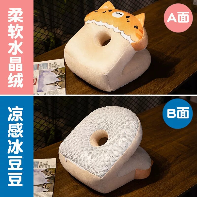 Подушка из льняной ткани для отдыха в офисе, 30x25 см, охлаждающая поверхность с точками и вельветовая сторона,