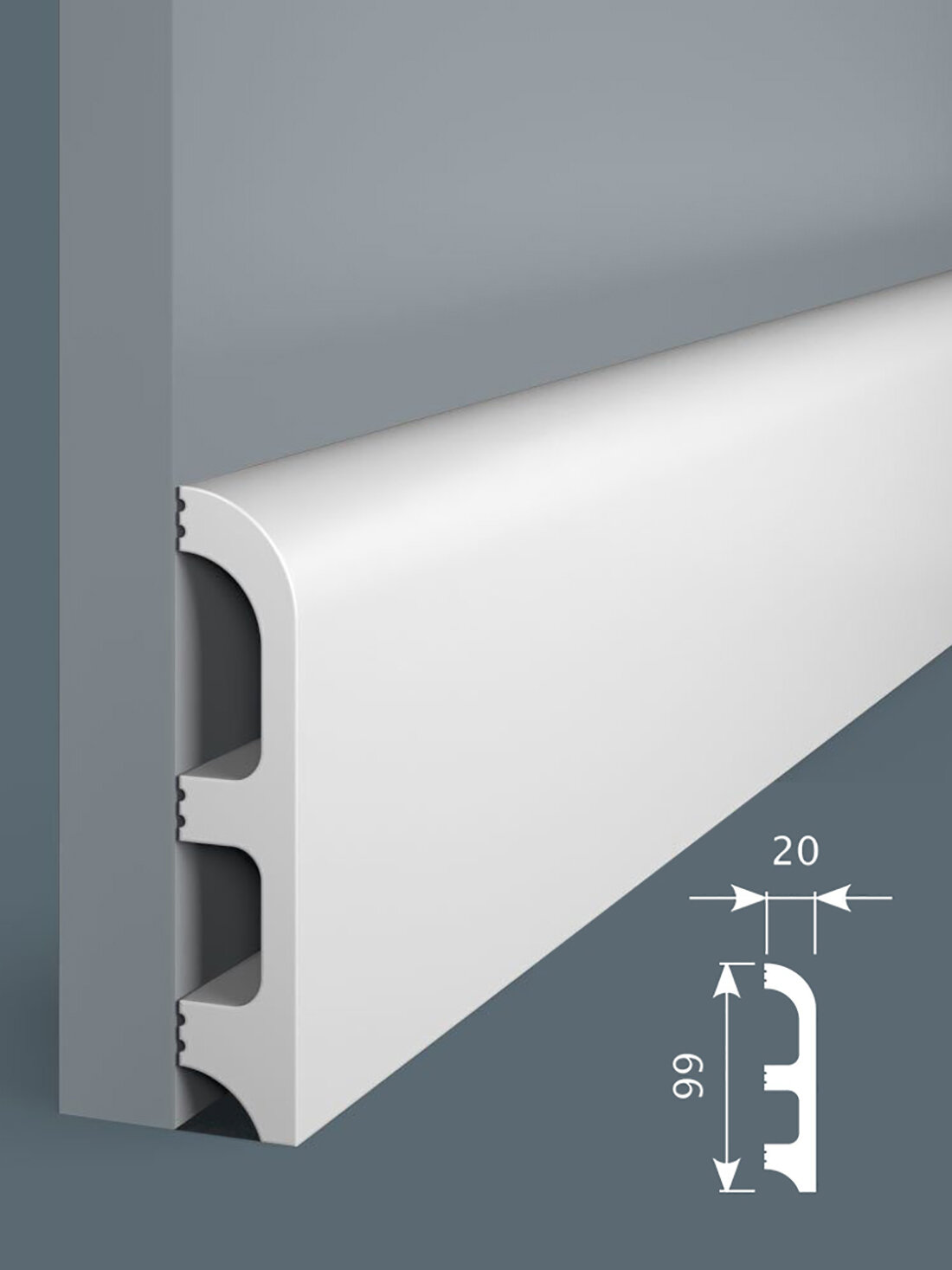 Плинтус напольный Cosca PХ013, 50х15х2000мм, экополимер, матовый, кабель-канал, белый, 2м, набор 5 шт.