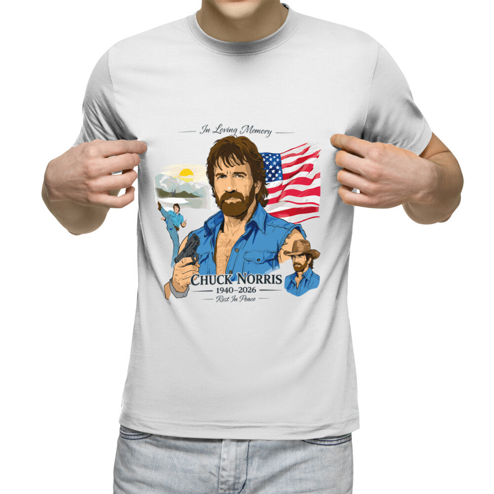 Мужская футболка «Чак Норрис -Chuck Norris» (белый, M)