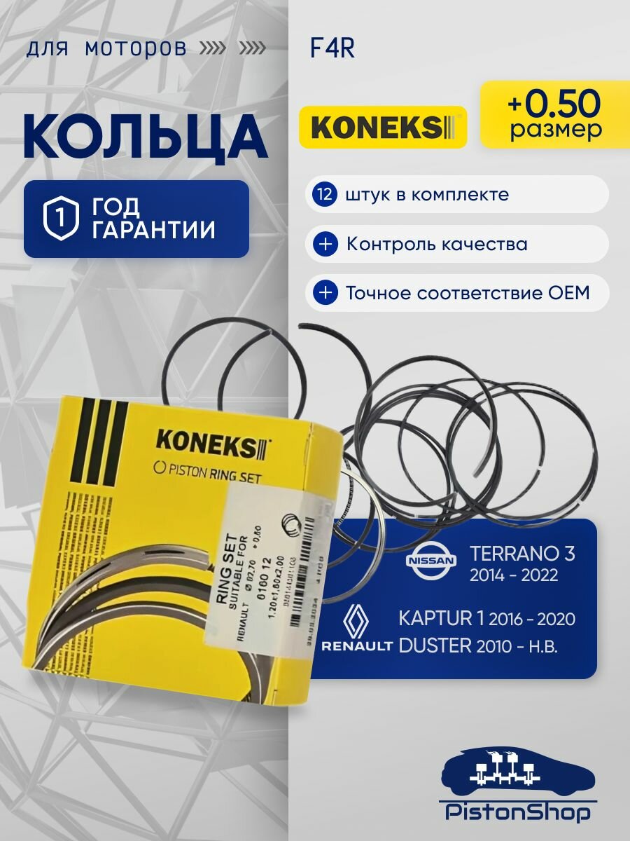 Кольца поршневые +0.50 F4R d83.2 1.2x1.5x2.0 KONEKS