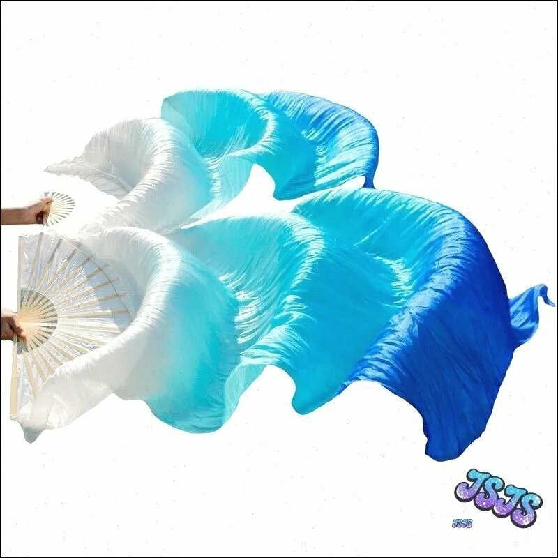 Веер-вейл для танцев 2 шт 57см х 1,5м №3, белый+синий+т. синий