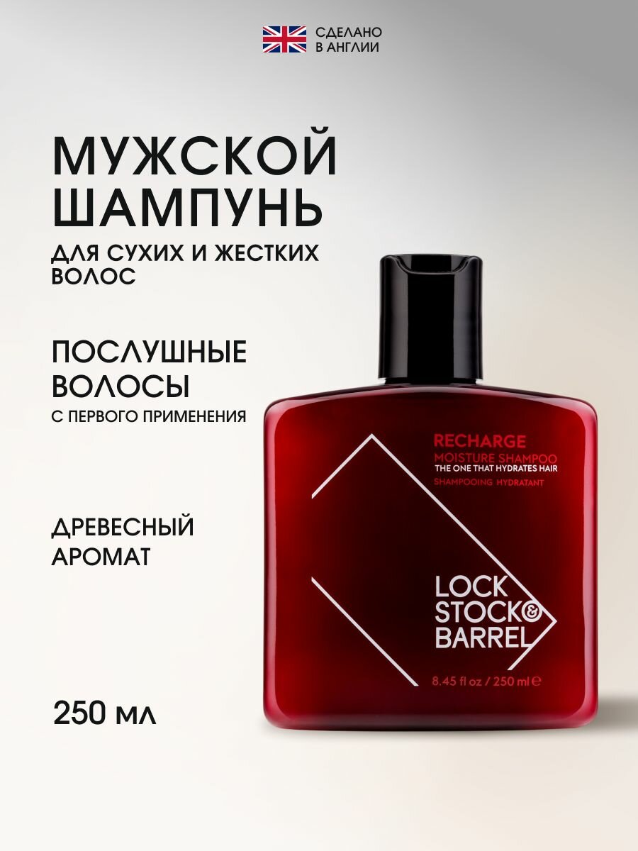 Шампунь мужской профессиональный 250 мл увлажняющий Recharge Shampoo Lock Stock & Barrel для ежедневного применения
