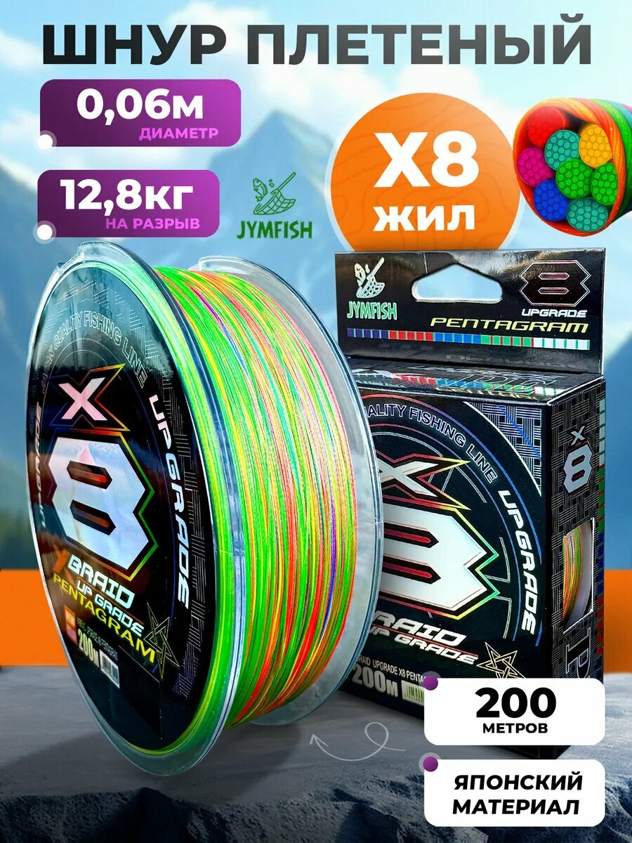Плетёный шнур MultiColor 0.06 мм 200 м, 8 жильный