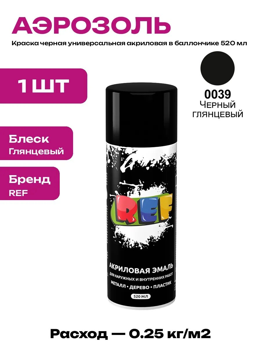 Эмаль акриловая защитно декоративная черная глянцевая спрей