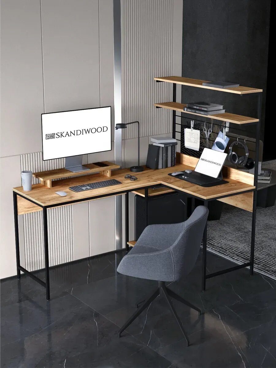 Угловой компьютерный стол с полками письменный для школьника для геймера