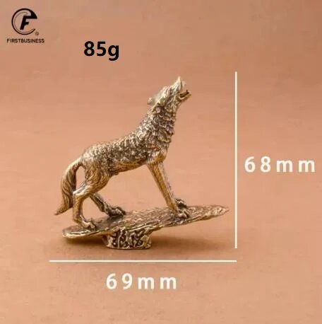 Статуэтка из твердой латуни в стиле прерии, камень, волк, настольное украшение, настольный чайный столик, винтажные медные фигурки животных, миниатюрные украшения