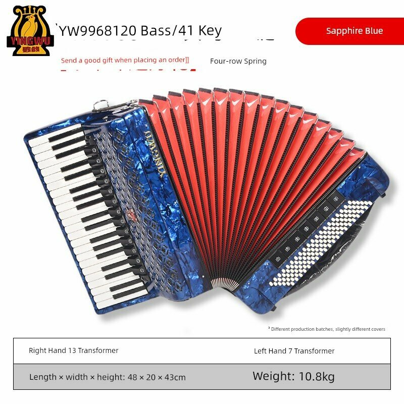 Баян 120-басов 4-рядов YW-9968 с сапфирово-синей окраской и 5-летней гарантией